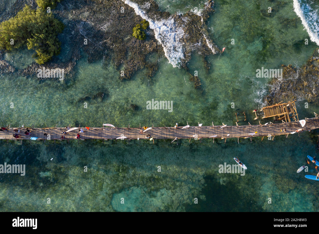 Overhead Aerial view t of cloud 9 boardwalk,Siargao,Philippines Stock ...