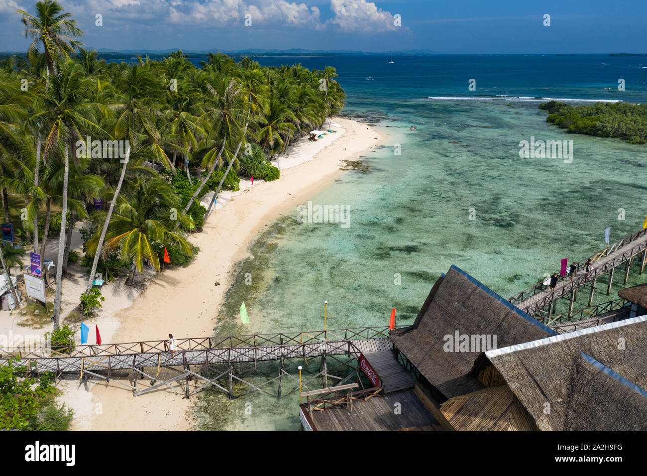Aerial view of the beach at the famous cloud 9 surf area,Siargao ...