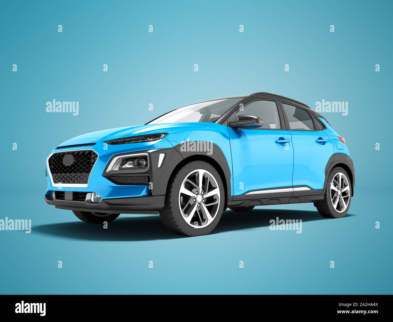 Modern blue car crossover in front 3d render on blue background with ...
