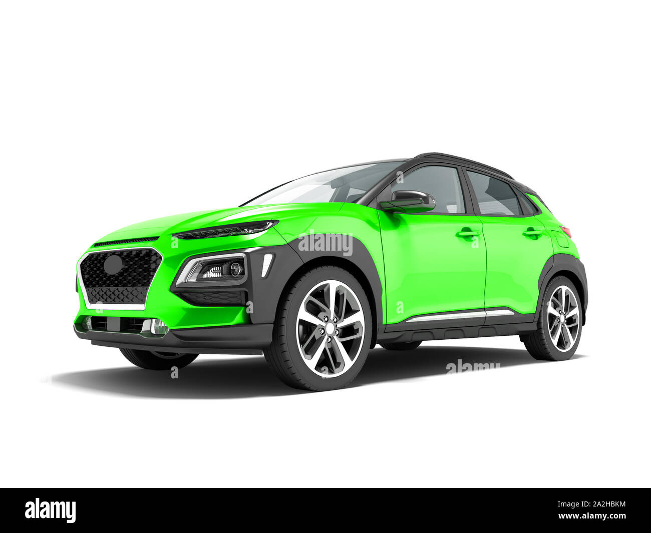 Modern green car crossover in front 3d render on white background with ...
