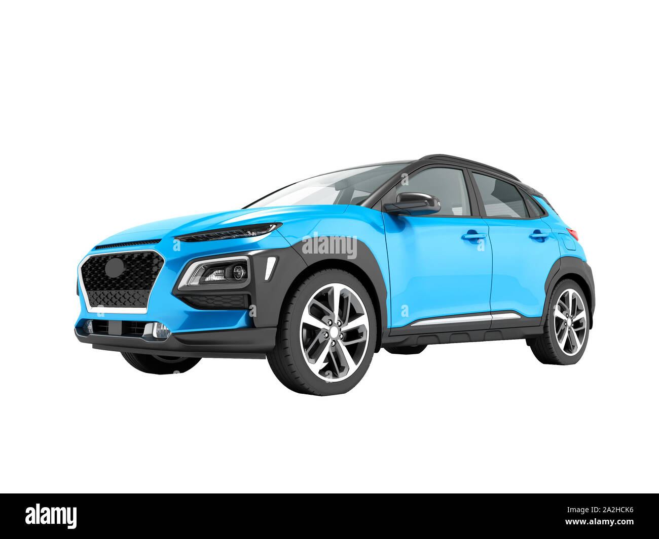 Modern blue car crossover in front 3d render on white background no ...