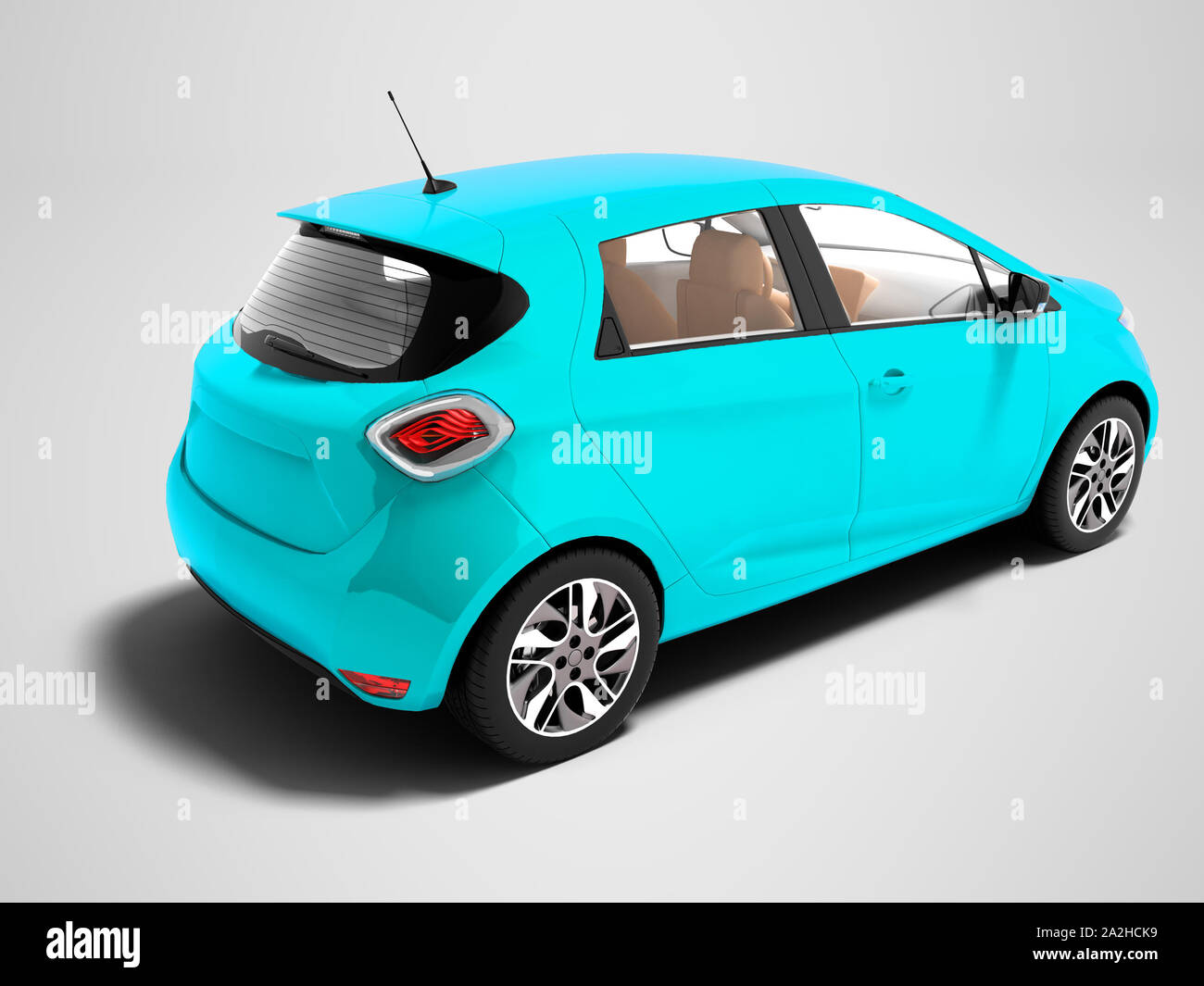 Modern blue electric car for summer travel isolated 3d render on gray ...