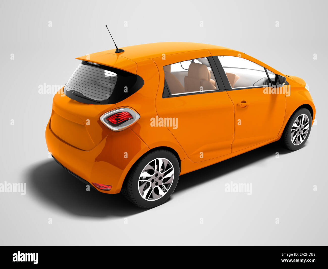 Modern orange electric car for summer trips isolated 3d render on gray ...