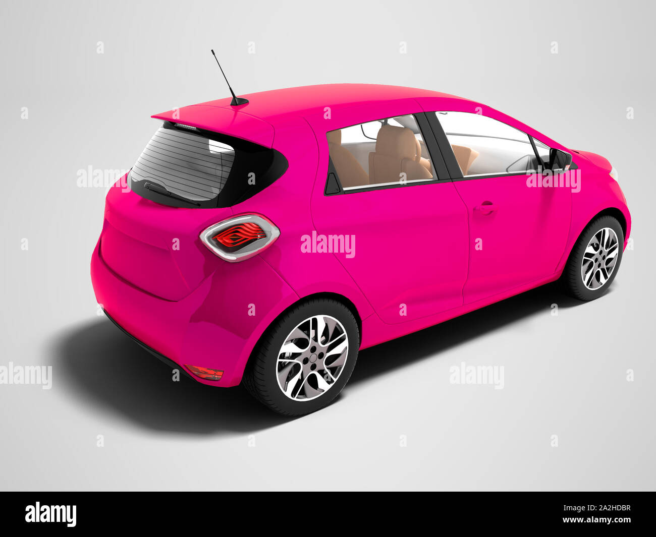 Modern pink electric car for summer trips isolated 3d render on gray ...