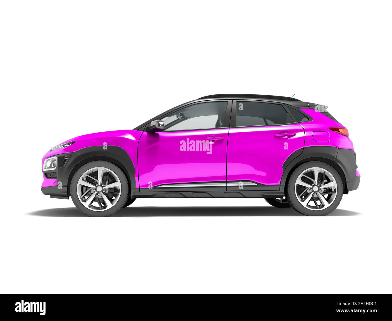 Modern purple car crossover side view 3d render on white background ...