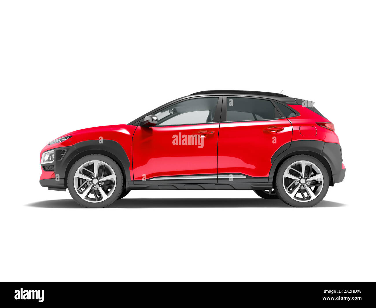 Modern red car crossover side view 3d render on white background with ...