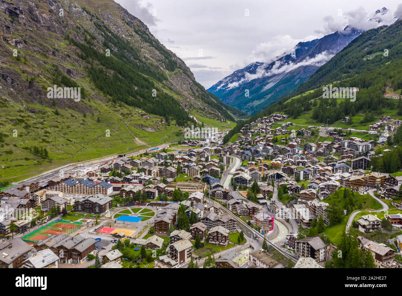 Spectacular scenery on Zermatt valley and Alps mountain in summer Stock ...