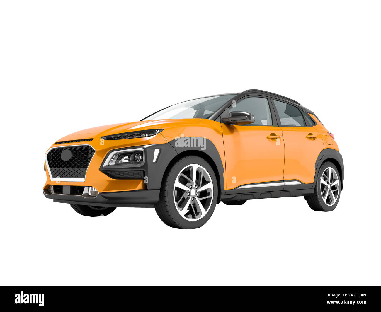 Modern orange car crossover in front 3d render on white background no ...