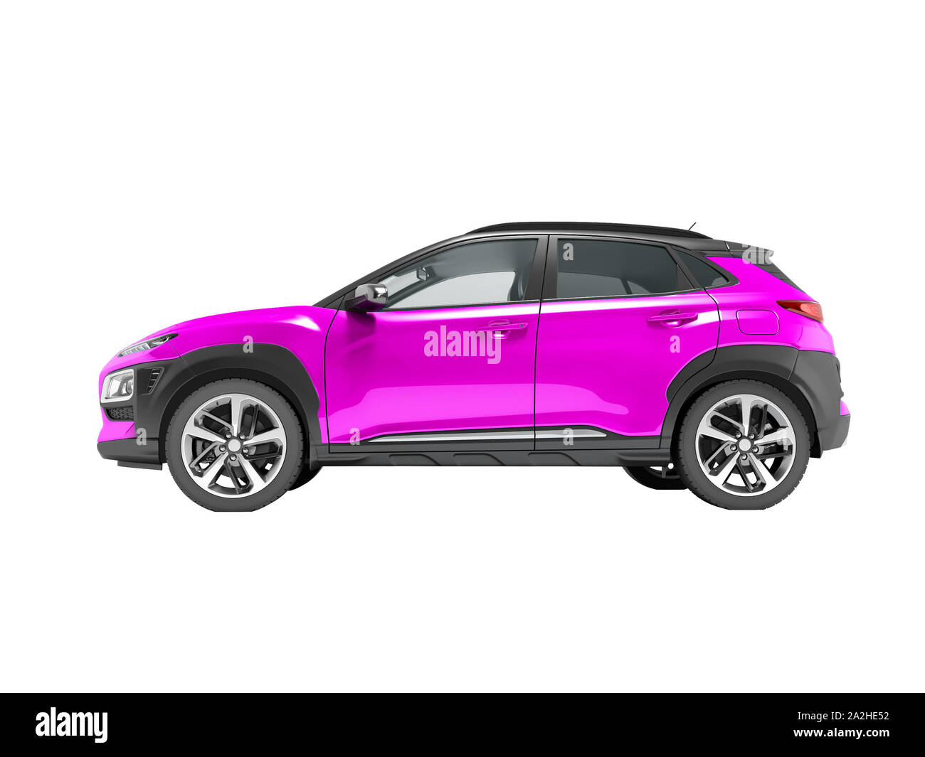 Modern purple car crossover side view 3d render on white background no ...