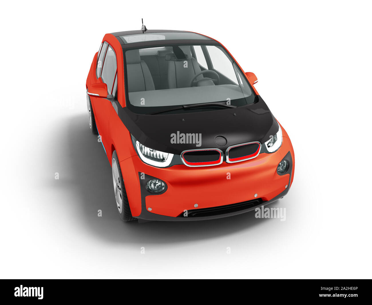 Modern red electric car with black insets for summer isolated 3d render ...