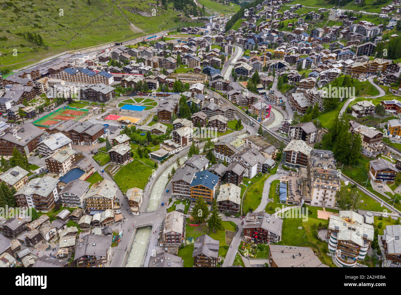 Aerial view of villages and houses in Zermatt valley Stock Photo - Alamy