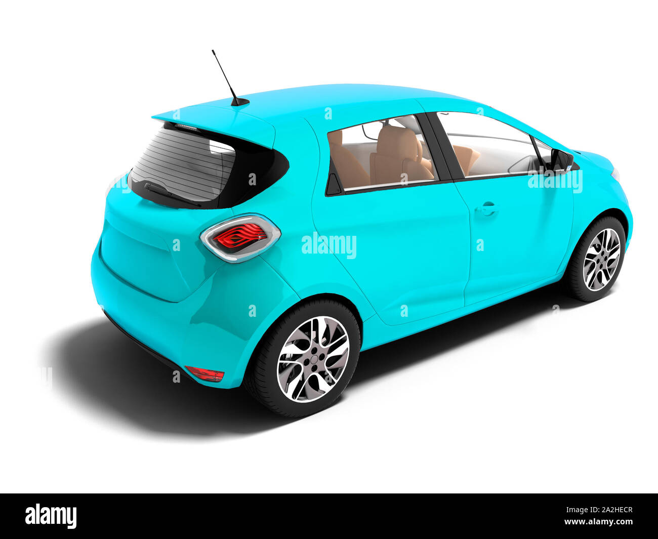 Modern blue electric car for summer travel isolated 3d render on white ...