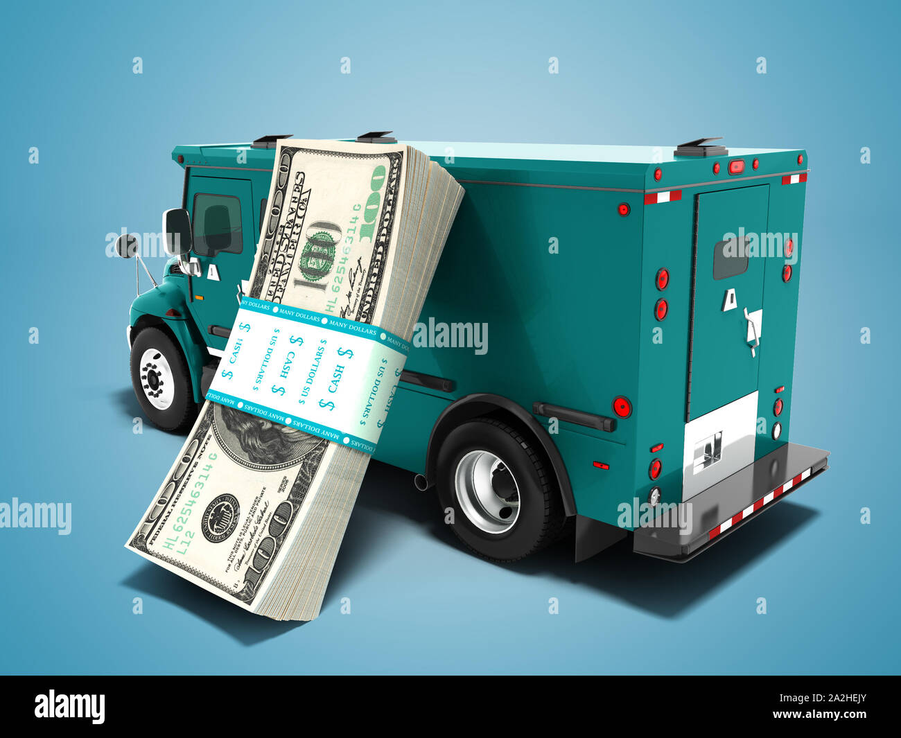 Modern transport concept stack of dollars in blue cargo bank with ...