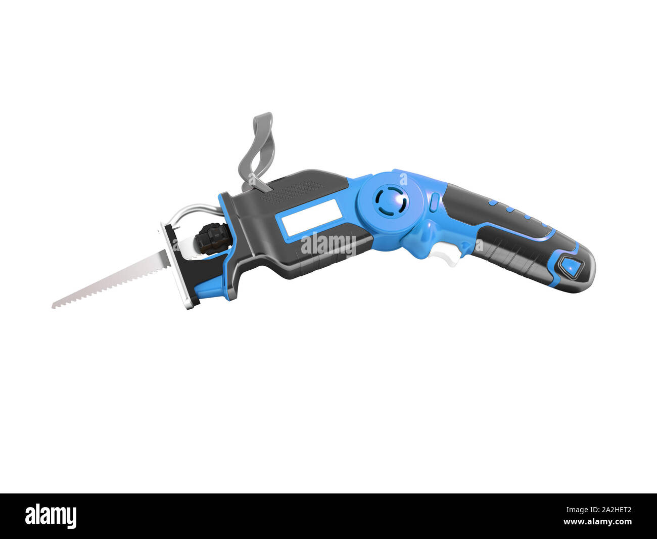 Modern blue hacksaw on battery for garden works in summer 3d render on ...