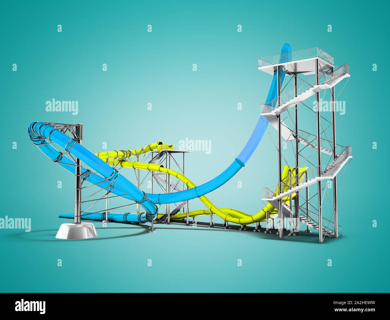 Modern water park yellow blue slide slides hi-res stock photography and ...