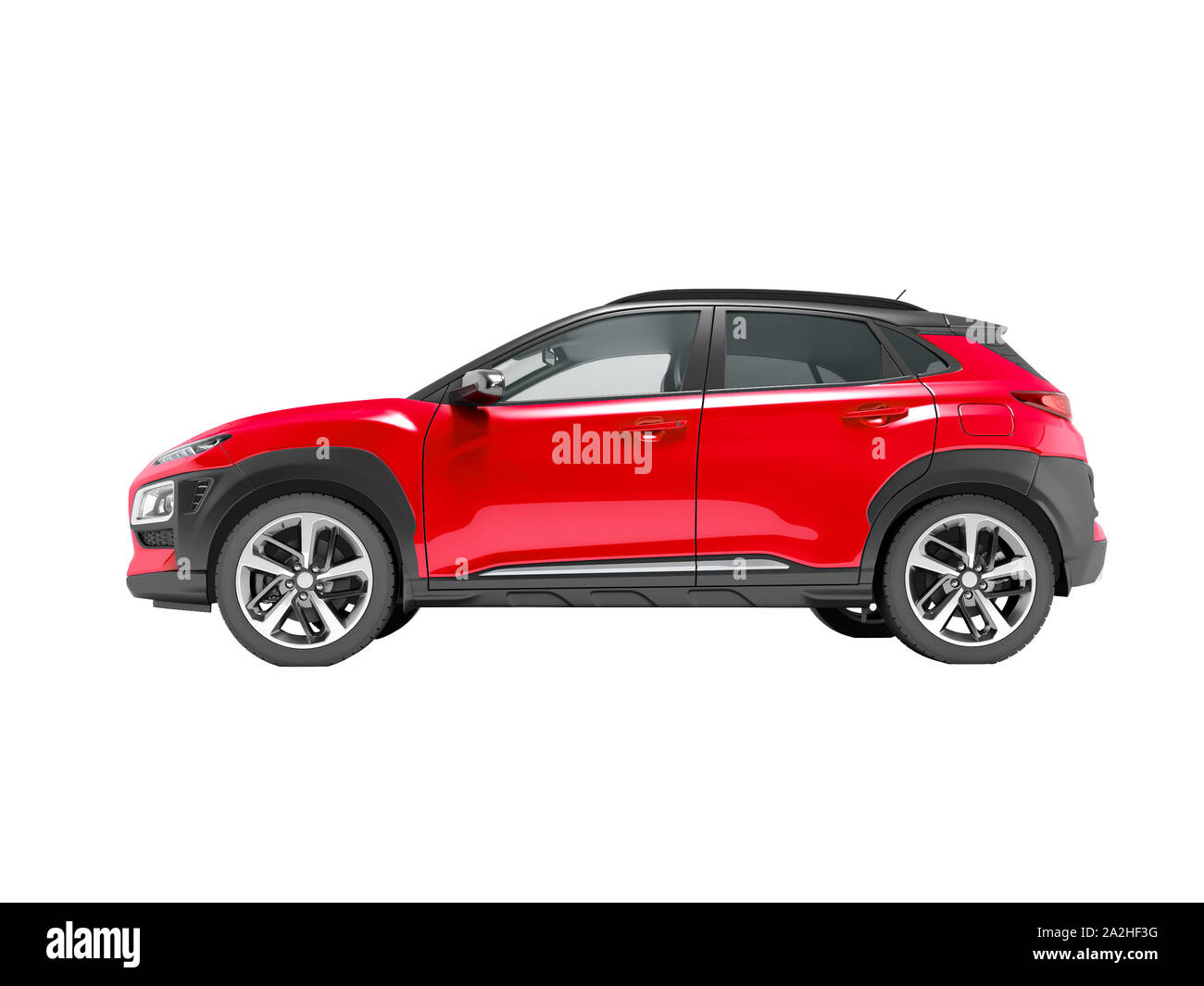 Modern red car crossover side view 3d render on white background no ...