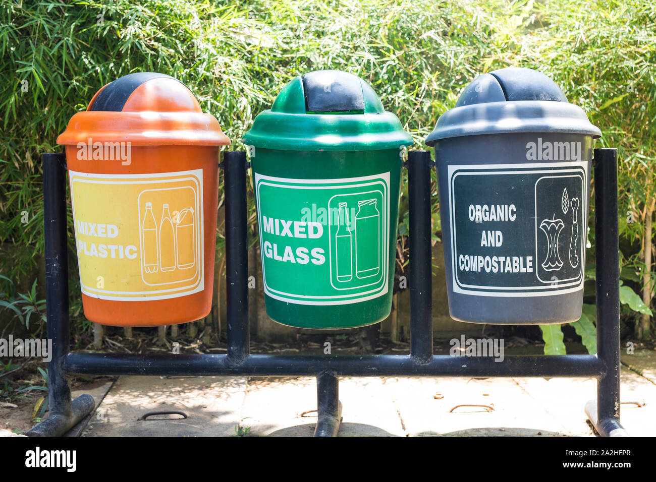 Colorful Recycle Bins In The Park, multicoloured garbage trash bins ... Colorful Recycle Bins In The Park, multicoloured garbage trash bins ...