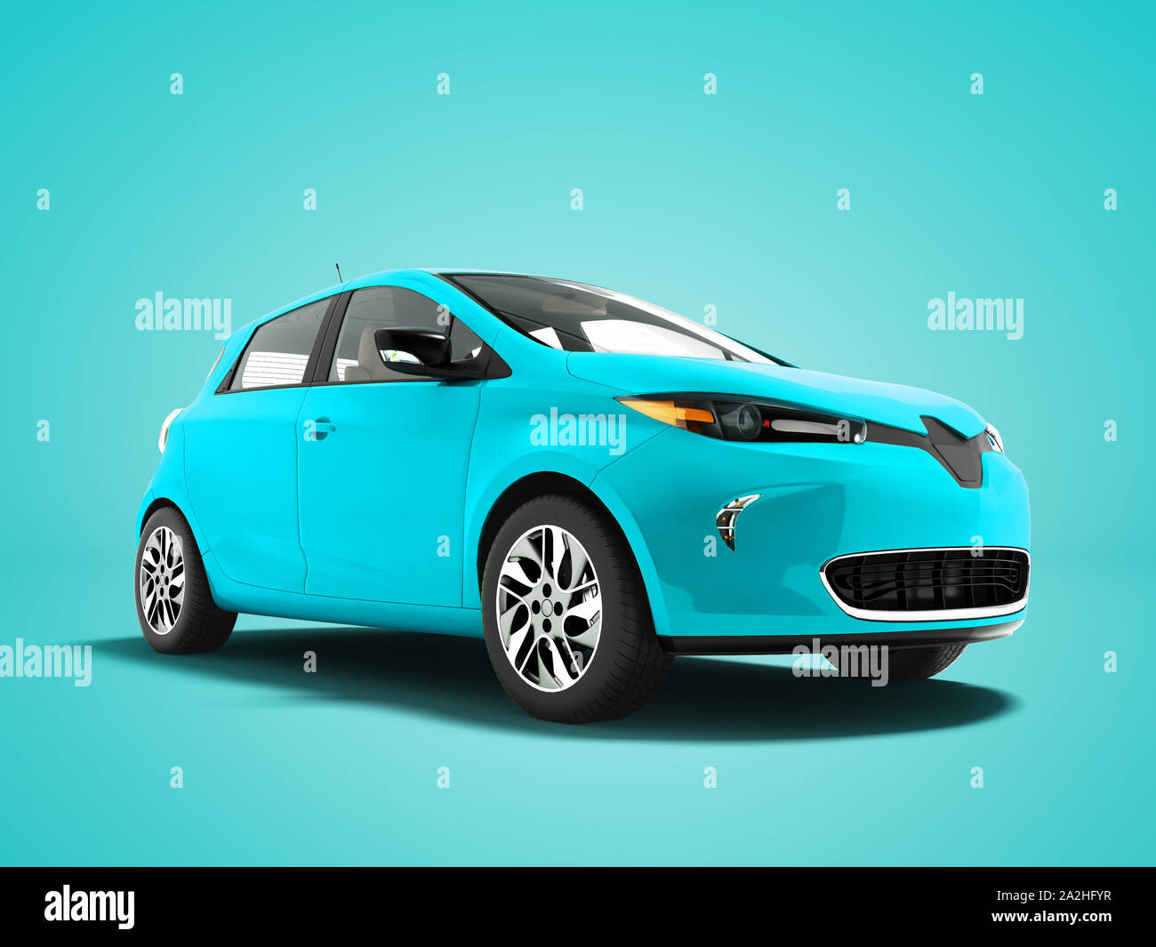 Modern blue electric car for trips to the beach front 3d render not ...