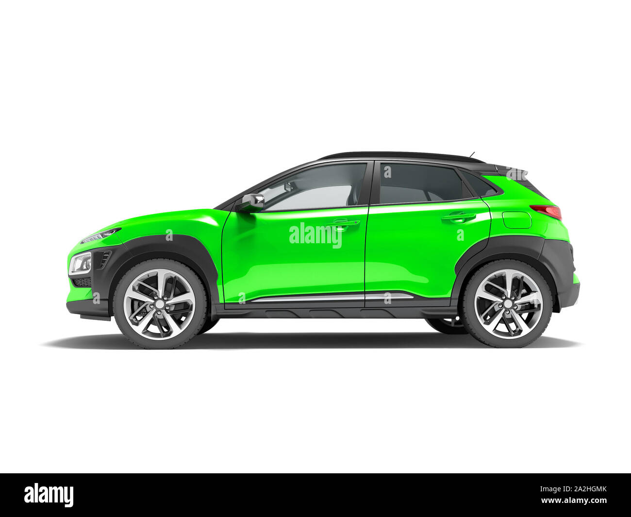 Modern green car crossover side view 3d render on white background with ...