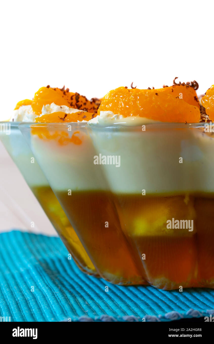 Homemade mandarin orange trifle decorated with mandarin segments and ...