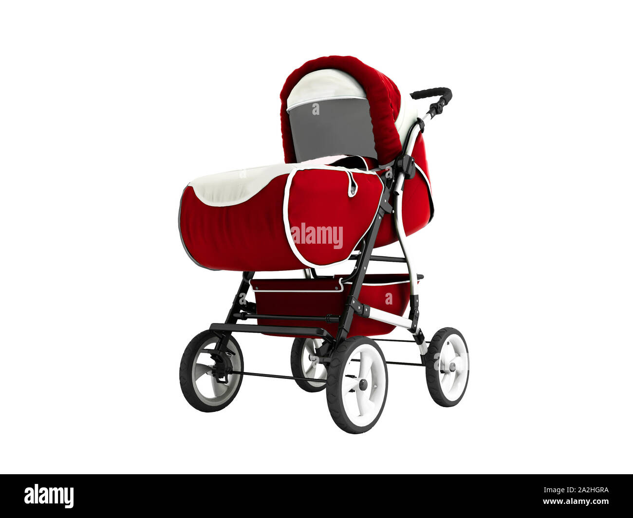 Modern red baby carriage for any weather with white inserts 3d render ...