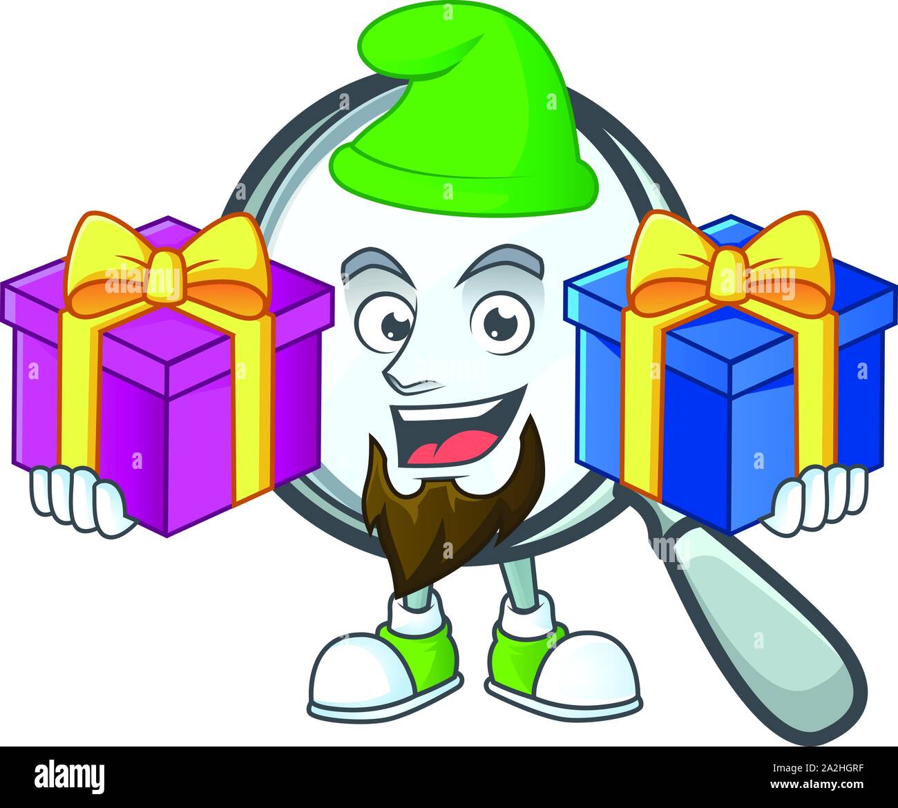 Bring two gifts magnifying glass cartoon character with mascot Stock ...