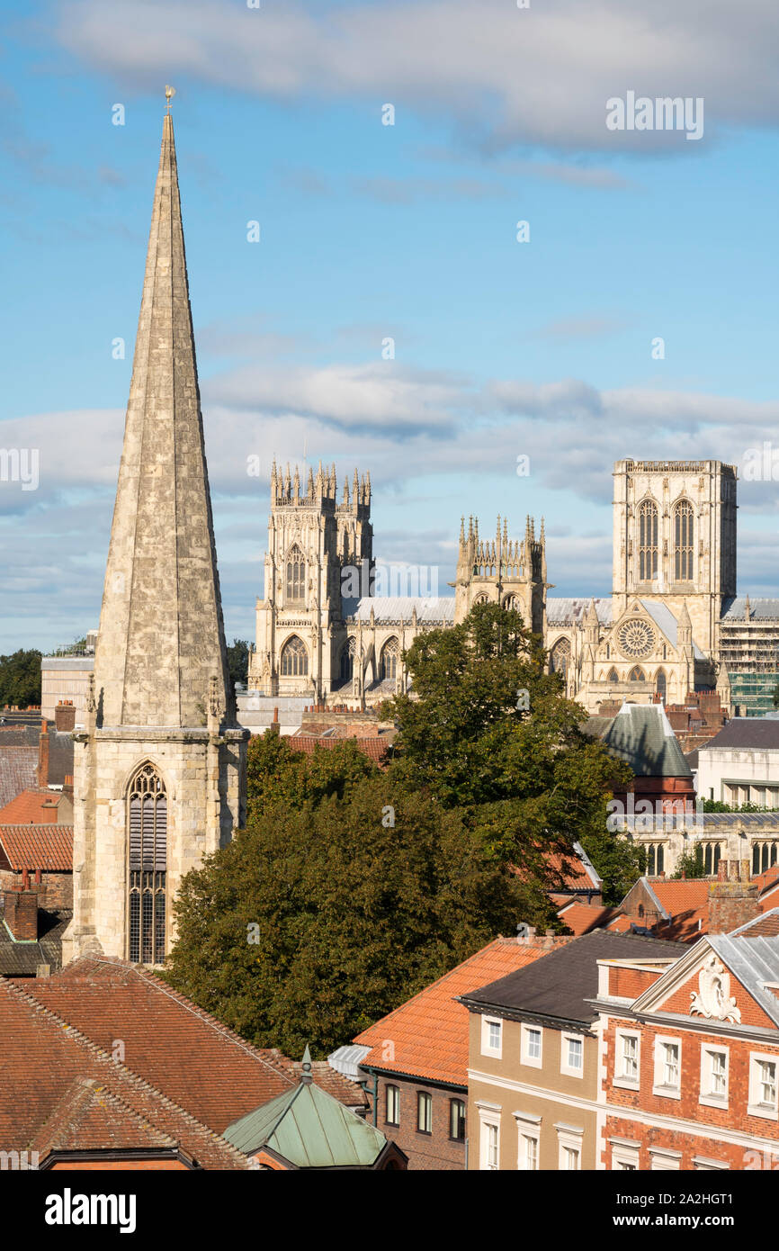 View across rooftops towards the cathedral from Cliffords Tower in York ...