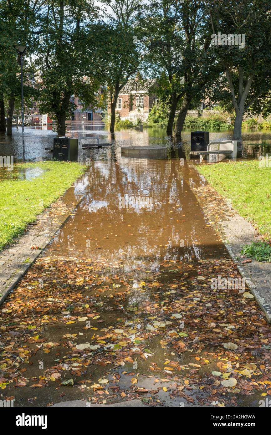 2nd Oct 2019 Tower Gardens under floodwater in York, North Yorkshire ...