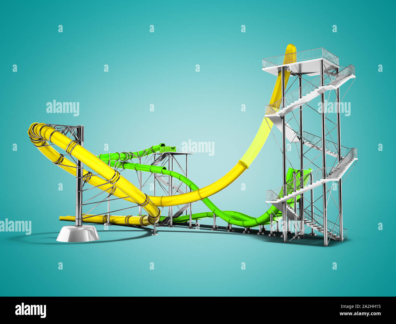 Modern water park yellow blue slide slides hi-res stock photography and ...