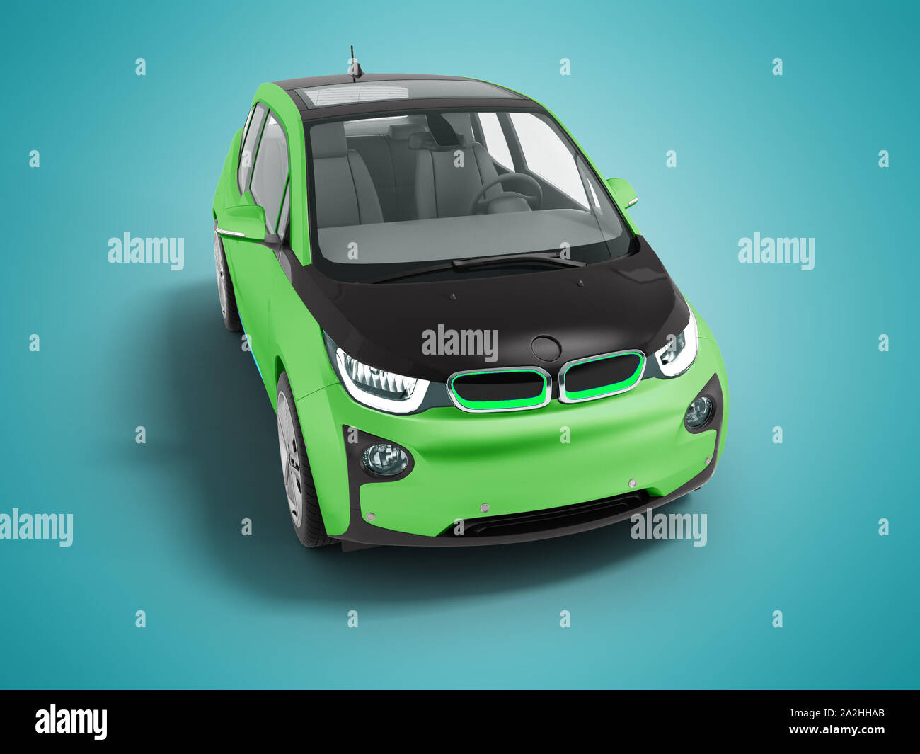 Modern green electric car with black insets for summer isolated 3d ...