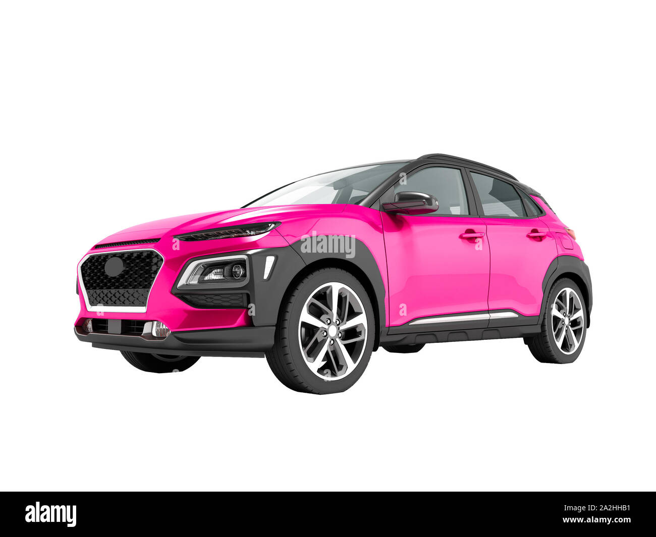 Modern pink car crossover in front 3d render on white background no ...