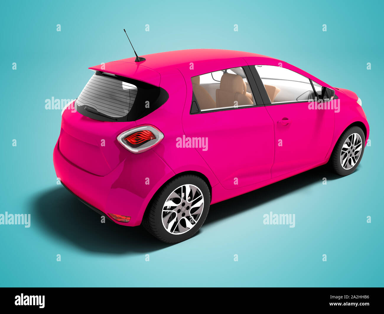 Modern pink electric car for summer trips isolated 3d render on blue ...