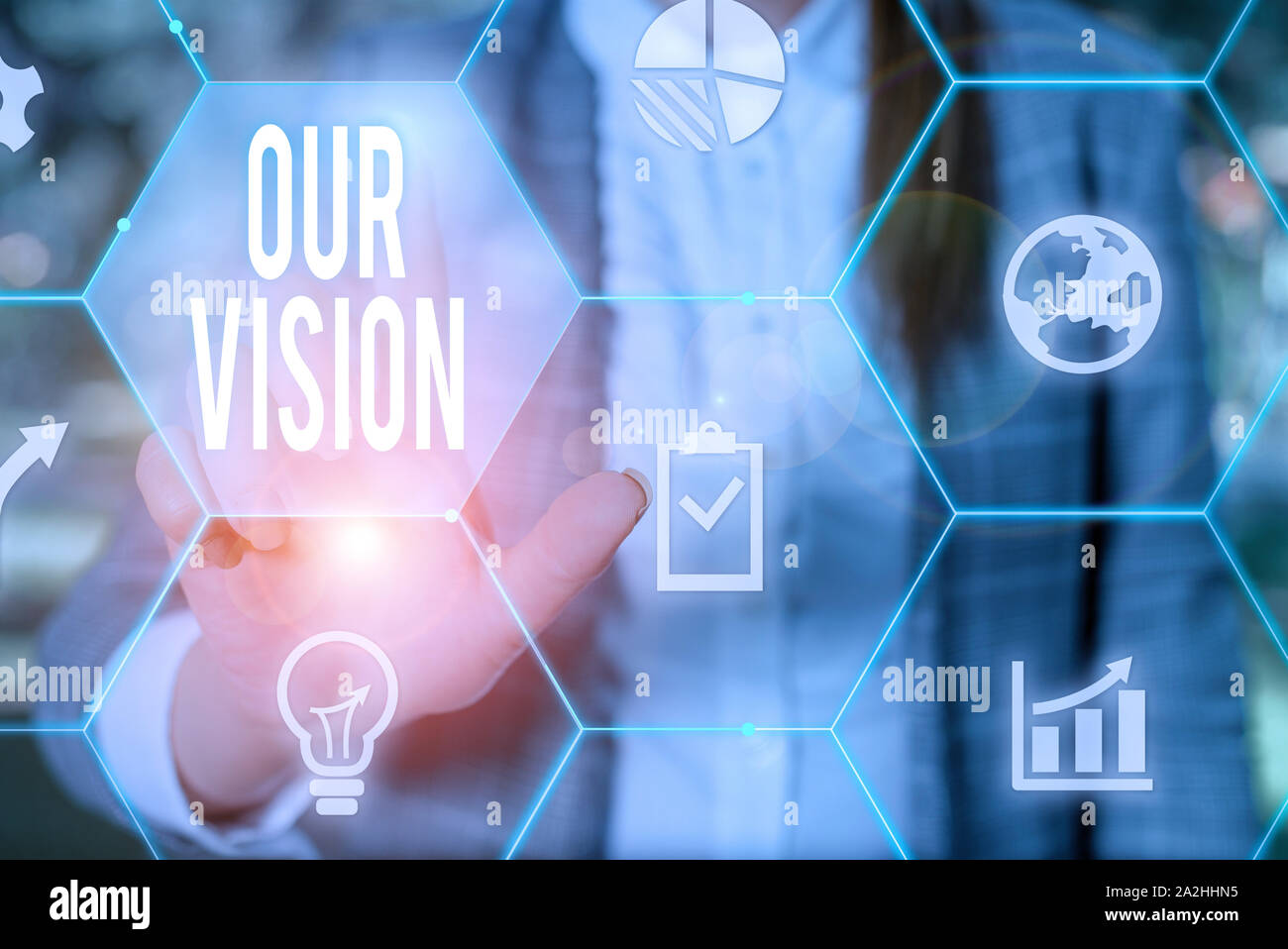 Text sign showing Our Vision. Business photo text plan for next five to ...