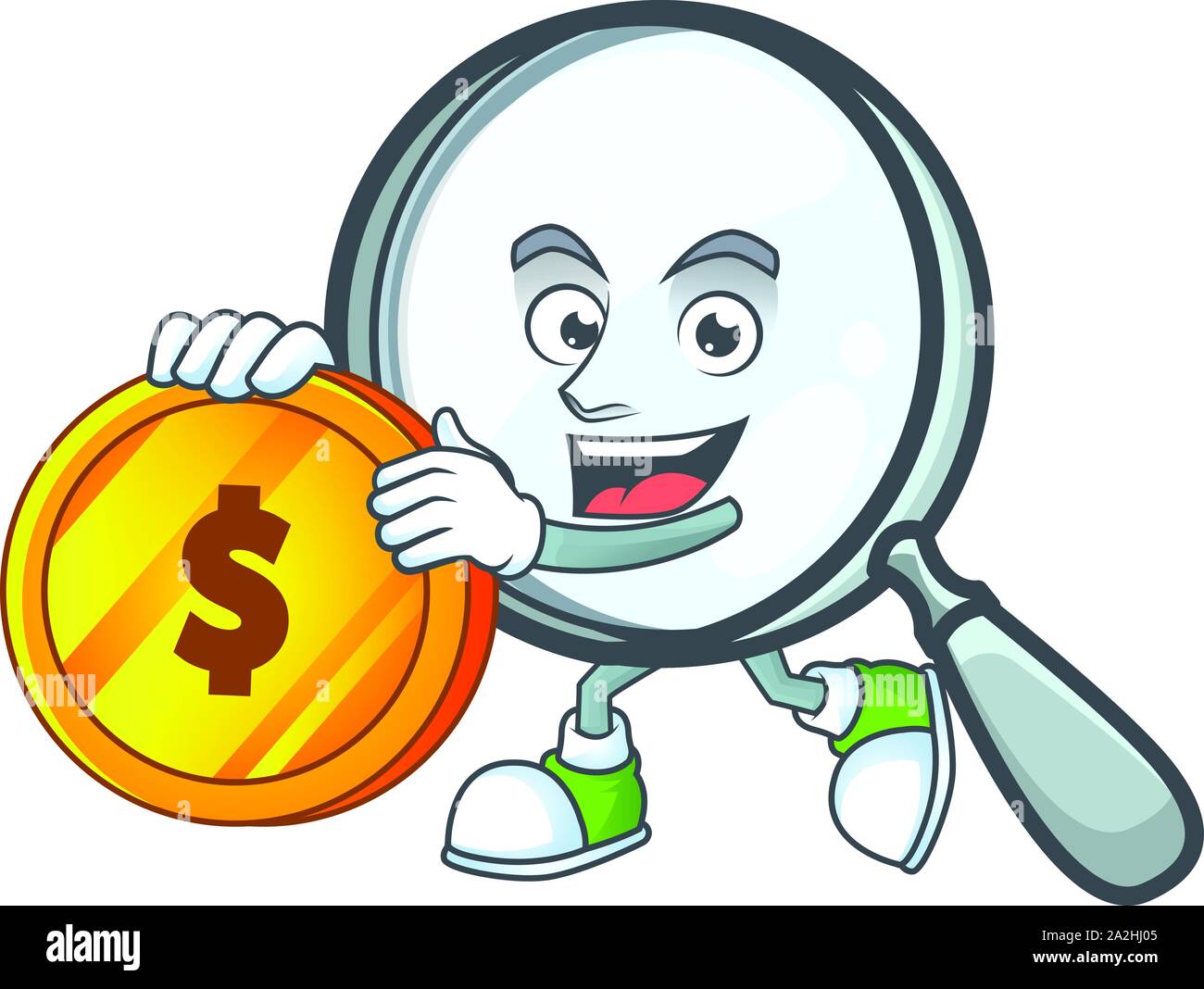 Bring coin magnifying glass cartoon character with mascot Stock Vector ...