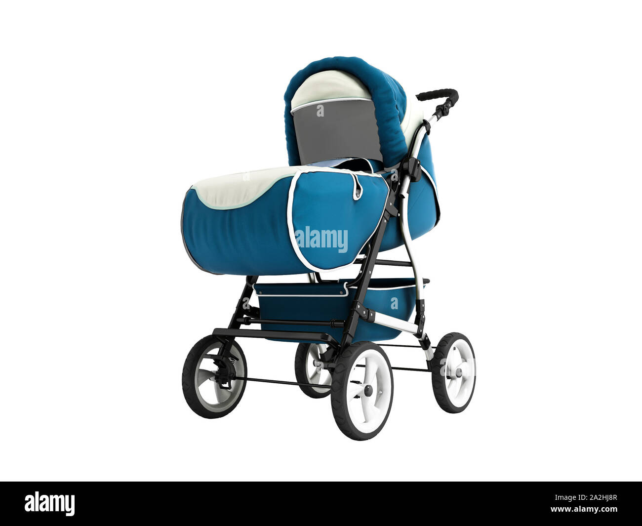Modern blue baby carriage for any weather with white inserts 3d render ...