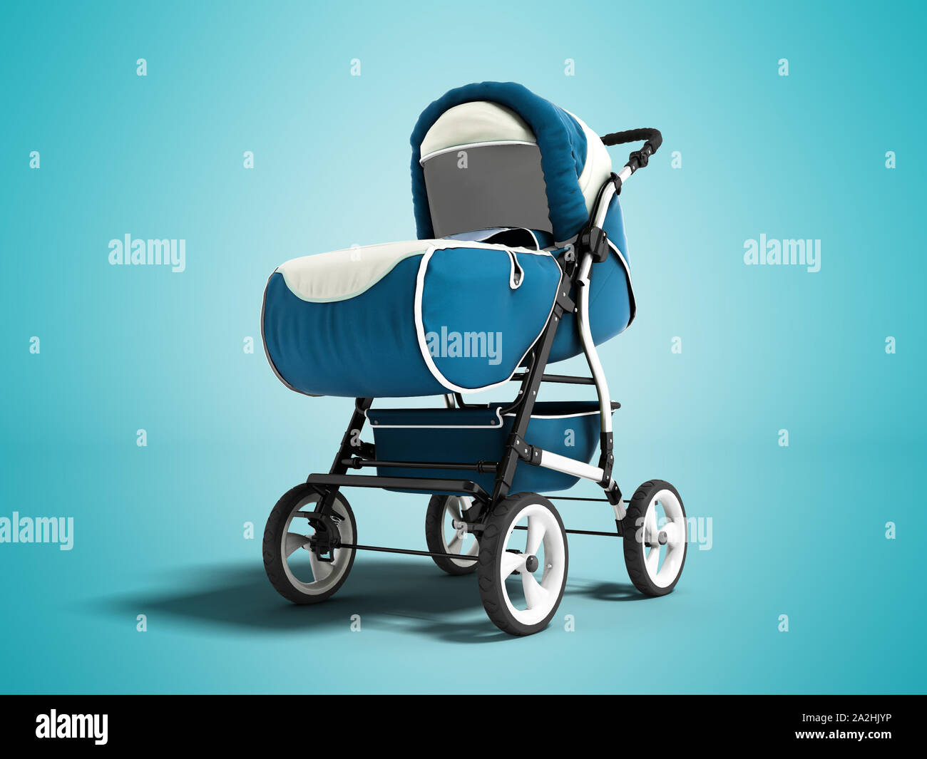Modern blue baby carriage for any weather with white inserts 3d render ...