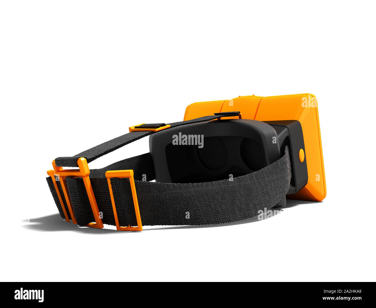 Modern orange virtual reality glasses on straps for fixing on head 3d ...