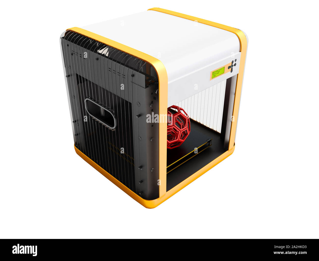 Modern white 3d printer for home use with orange inserts 3D render on ...
