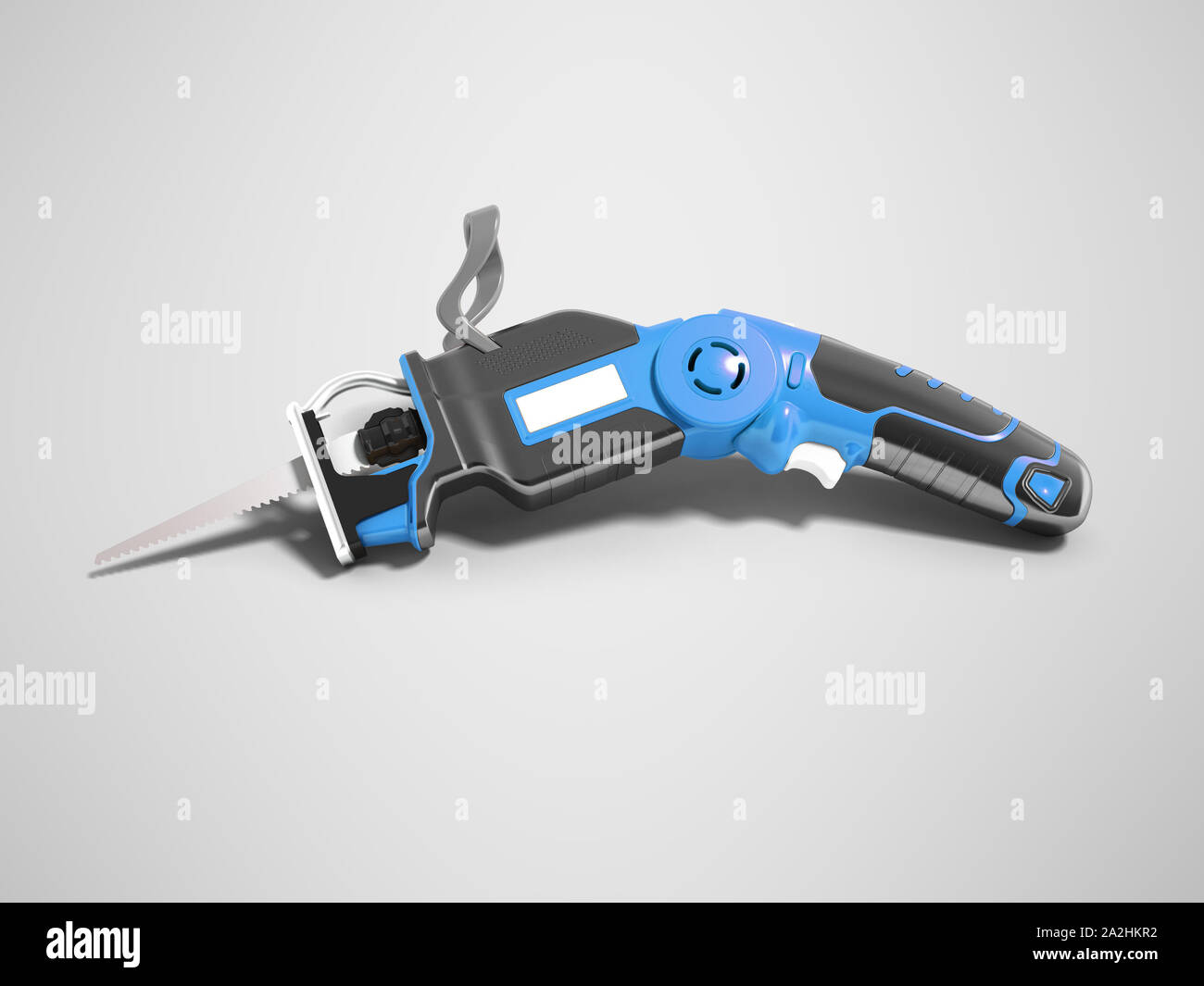 Modern blue hacksaw on battery for garden works in summer 3d render on ...