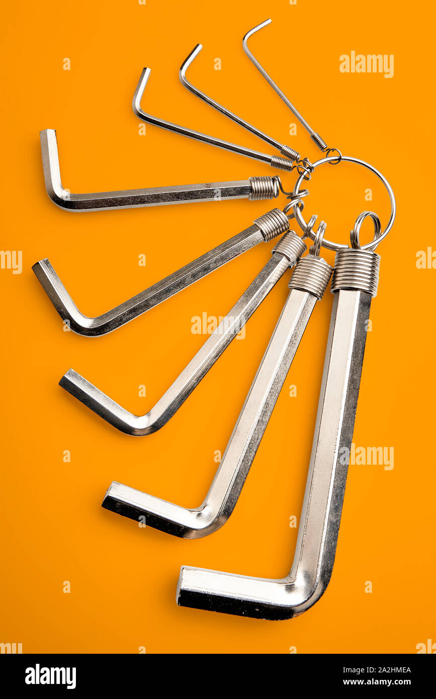 set of iron metal allen keys isolated with clipping path Stock Photo ...