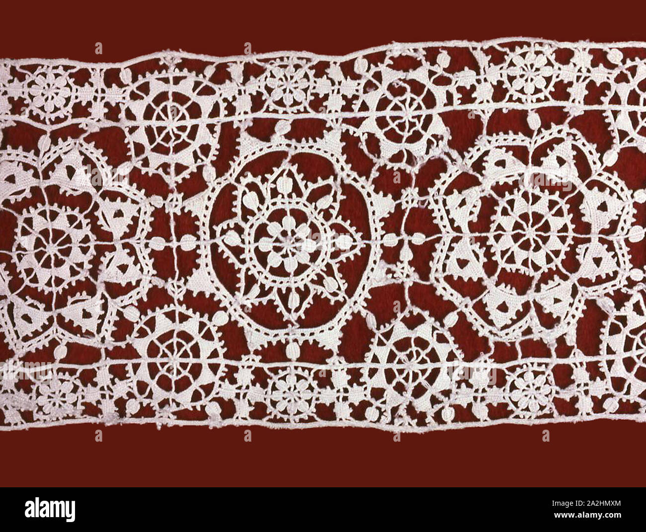 Linen needle lace worked on a laid and plaited grid hi-res stock ...