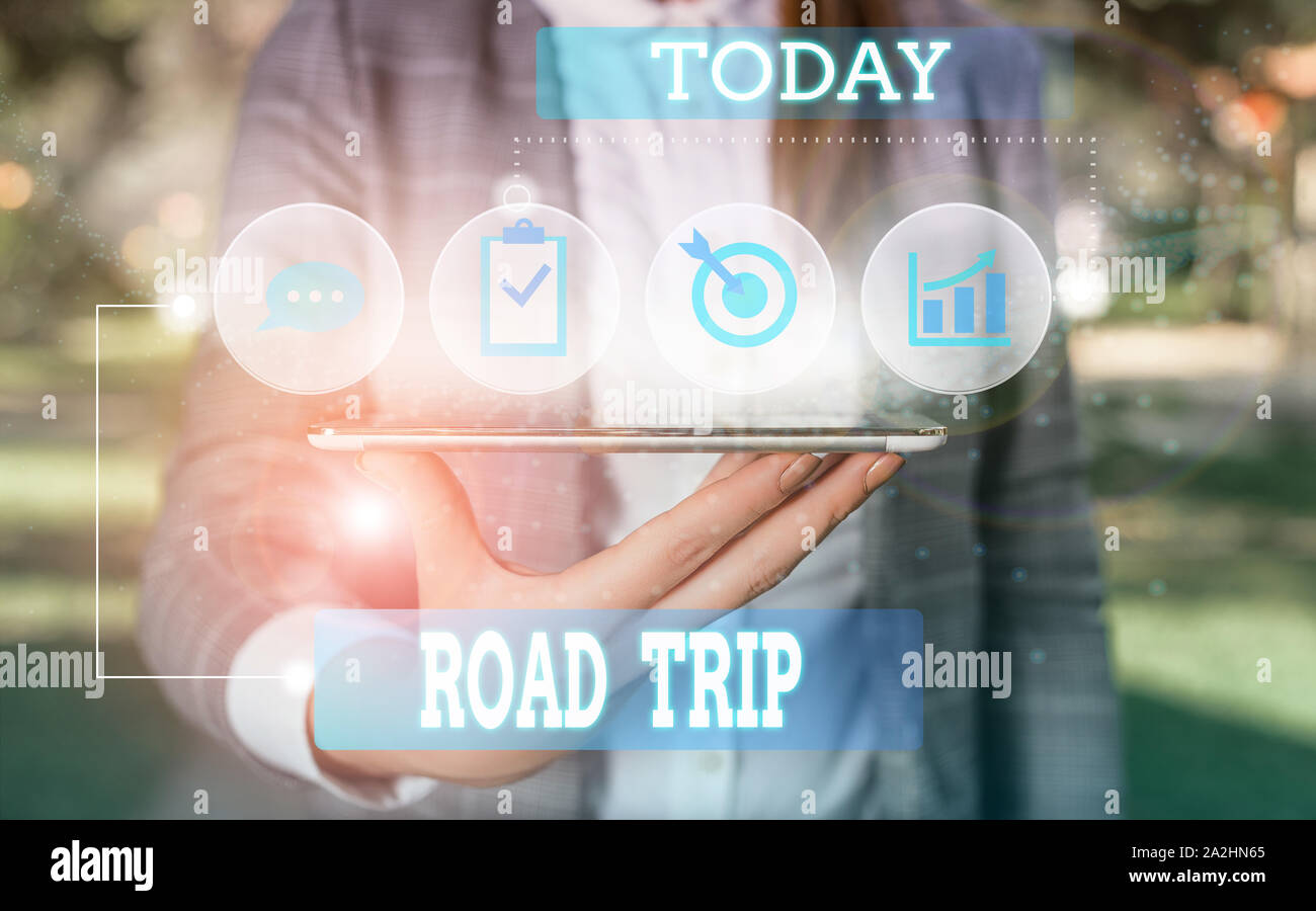 Text sign showing Road Trip. Business photo showcasing Roaming around ...