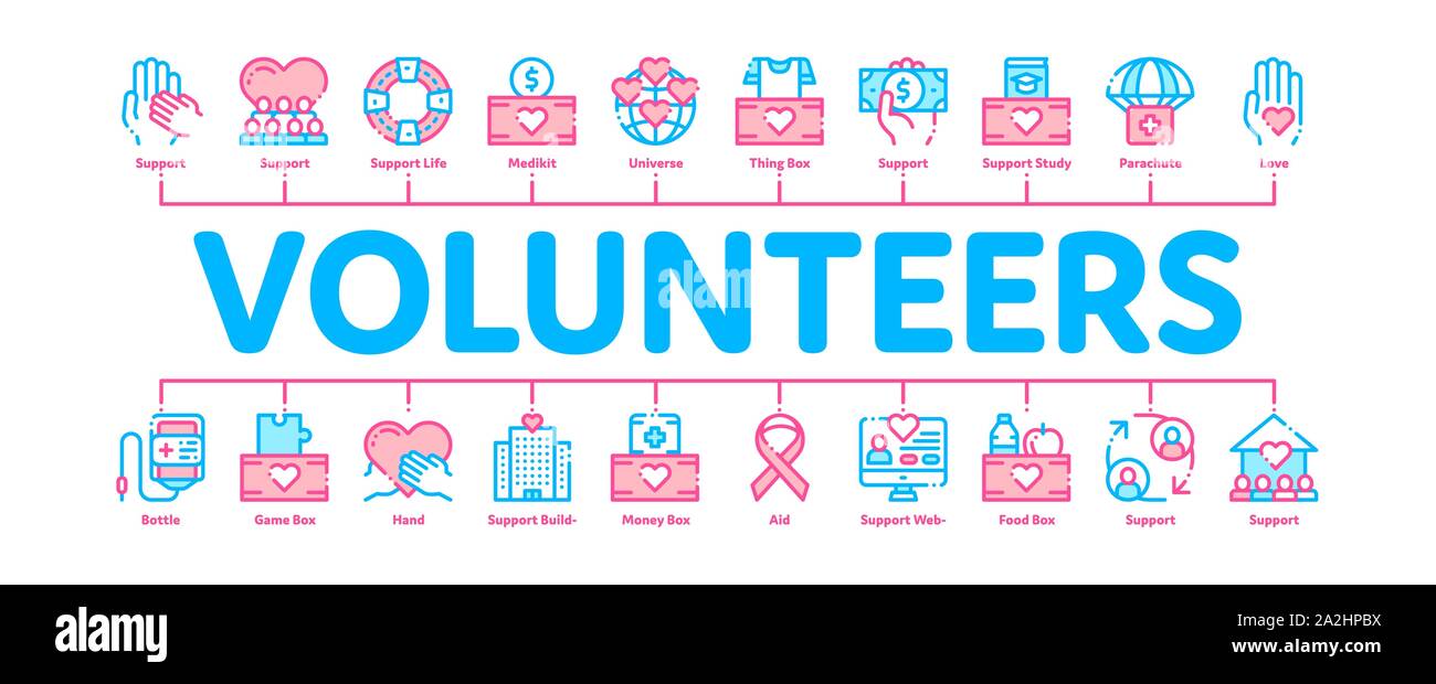 Volunteers Support Minimal Infographic Banner Vector Stock Vector Image ...