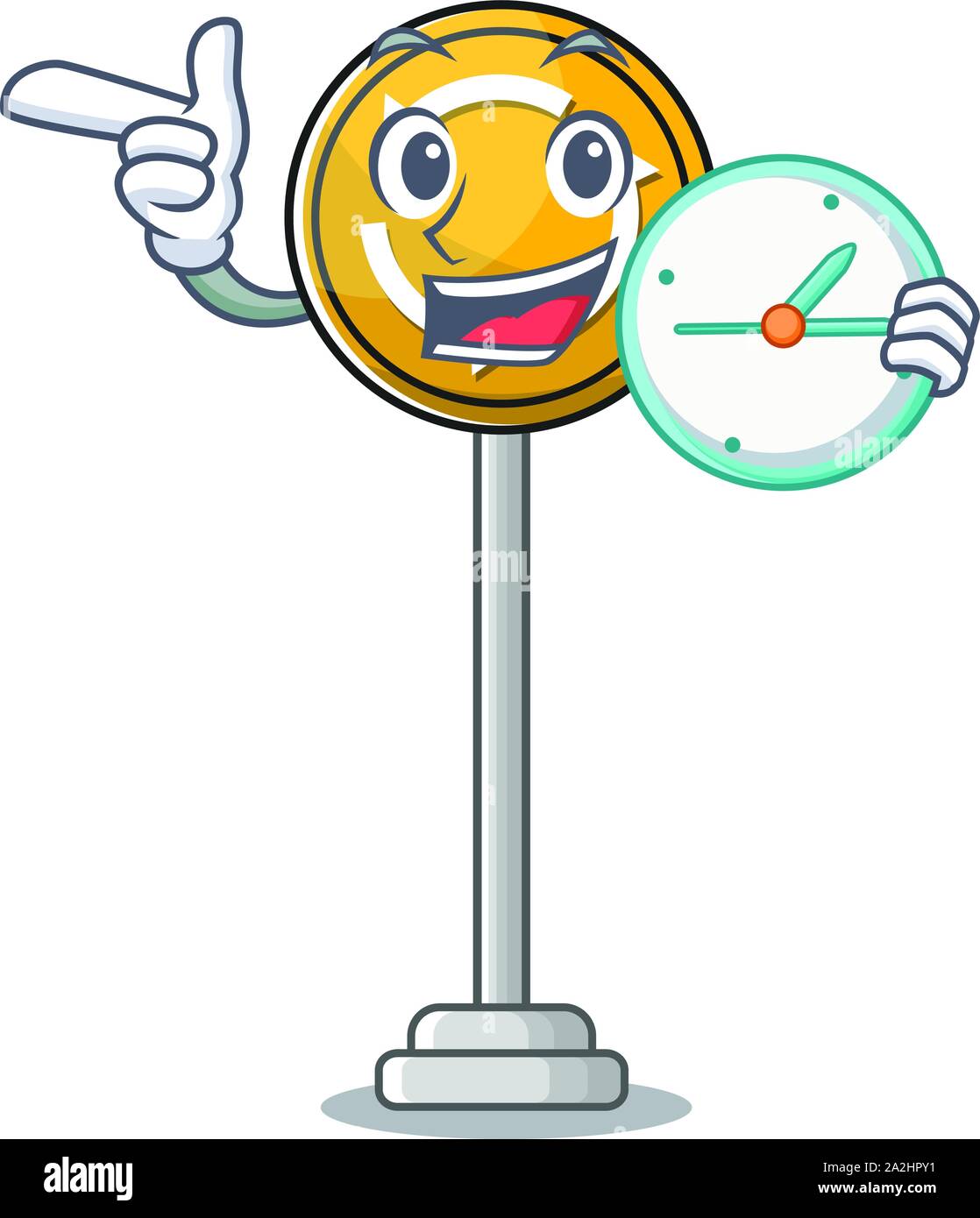 With clock roundabout ahead character isolated the cartoon Stock Vector ...