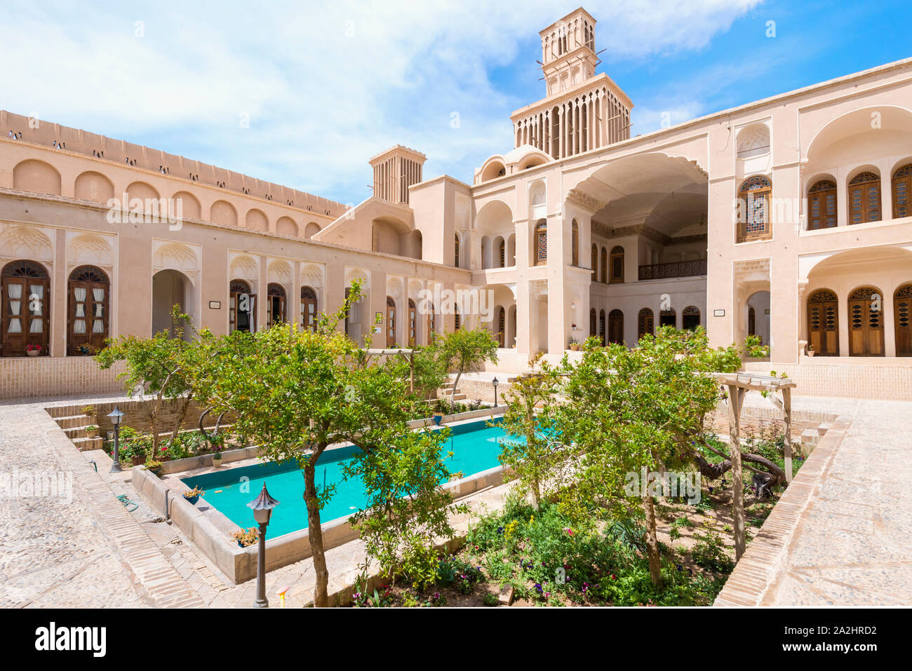 Aghazadeh Mansion courtyard and wind catcher, Abarkook, Yazd Province ...