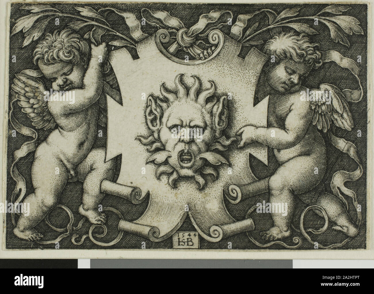 Ornament with a Mask Held by Two Genii, 1544, Sebald Beham, German ...