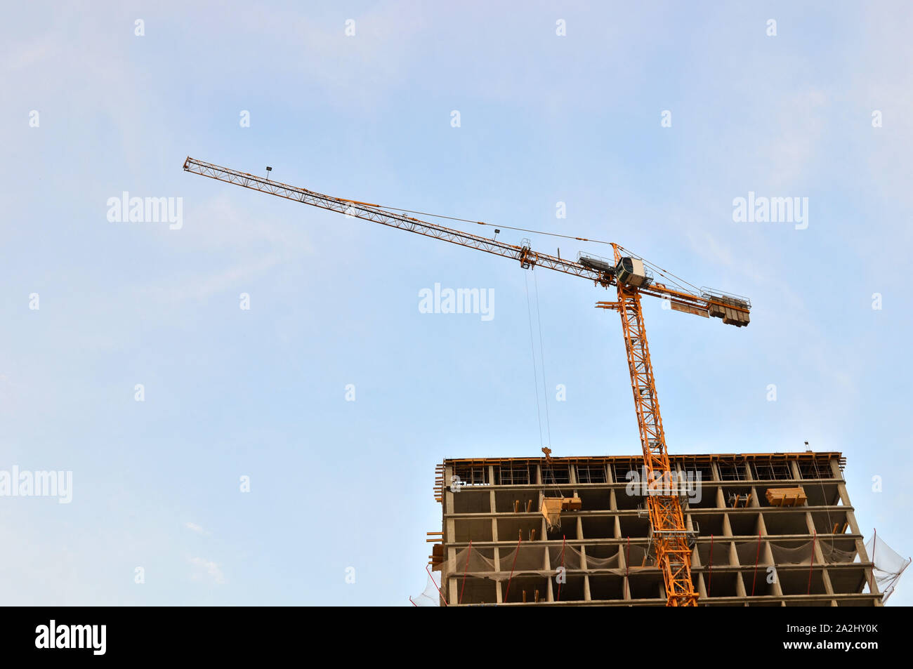 Tower cranes at construction site, construction of high-rise building ...