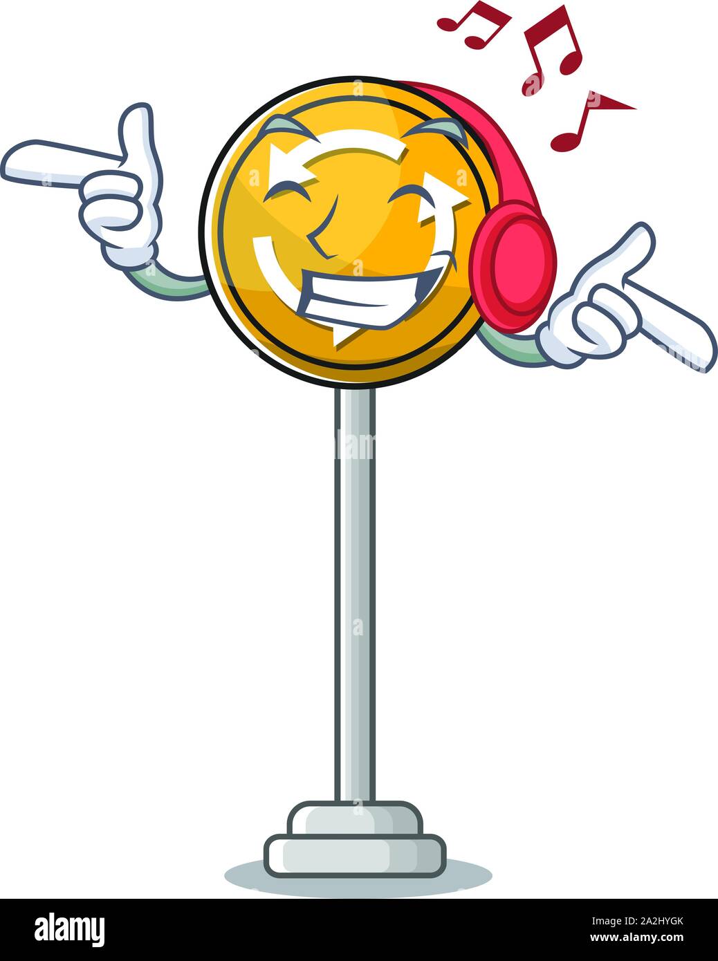 Listening music roundabout ahead cartoon shape with mascot Stock Vector ...