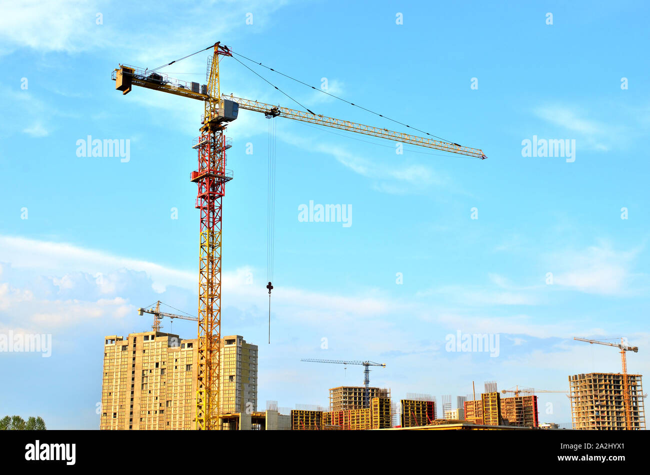 Tower cranes at construction site, construction of high-rise building ...