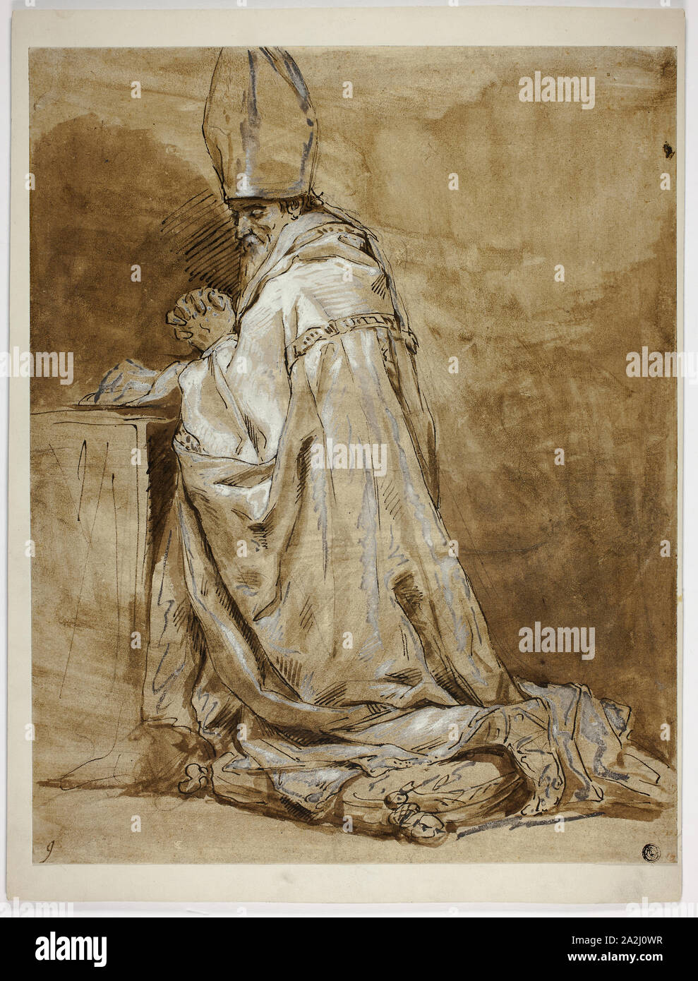 Bishop Kneeling in Prayer, n.d., Follower of Abraham Bloemaert, Dutch ...